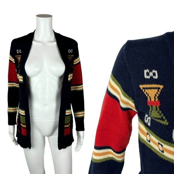 Vintage | Sweaters | Vintage 7s Wrap Sweater Navy Boho Striped ...